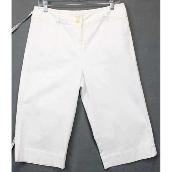 Rafaella Pants And Jumpsuits Rafaella White Capri Pants Women Size 8 Wide Leg Flat Front